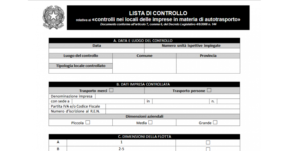 Check list INL per controllo imprese autotrasporto - FISCOeTASSE.com